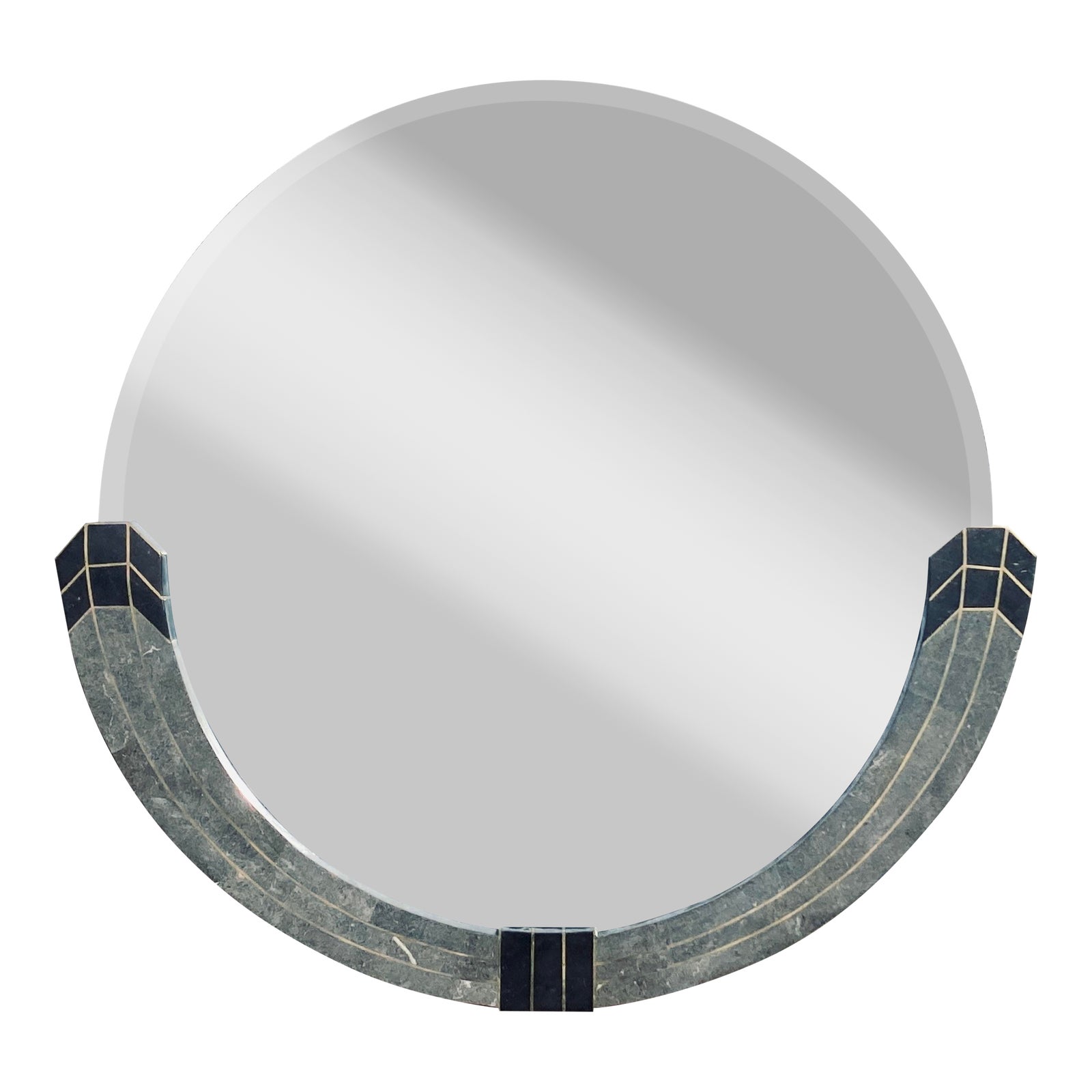 Postmodern Circular Wall Mirror in Tessellated Stone Demilune Frame ...