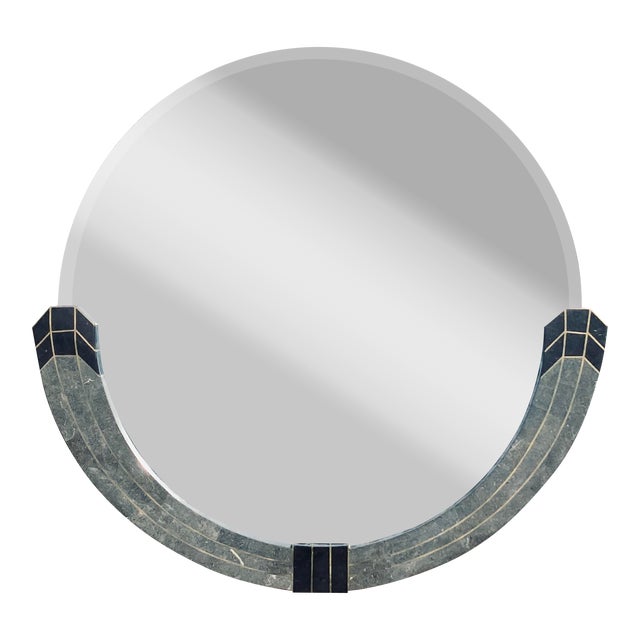 Postmodern Circular Wall Mirror in Tessellated Stone Demilune Frame ...