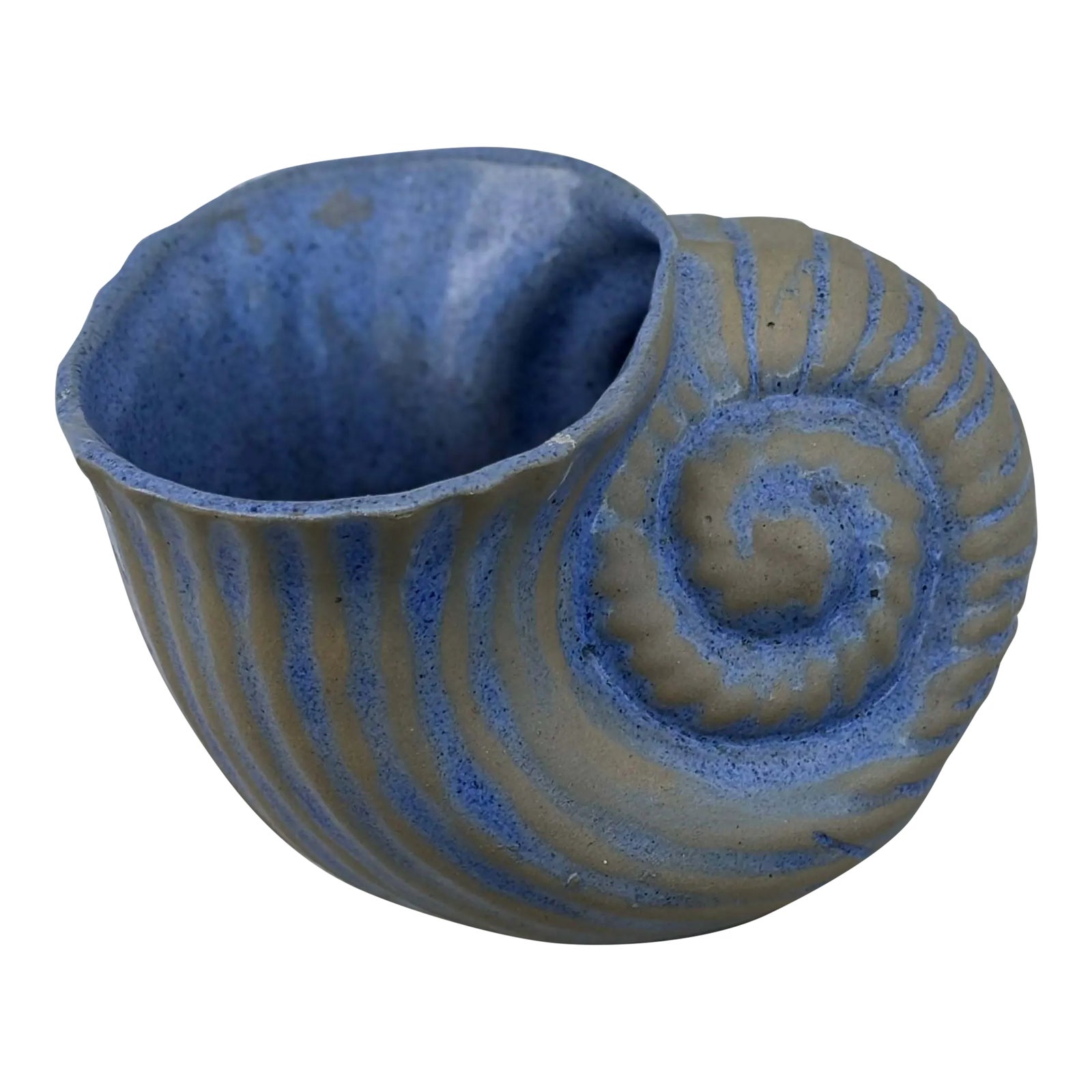 Mid 20th Century Blue Glazed Nautilus Shell Pottery Planter | Chairish