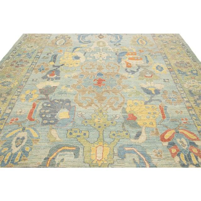 9 X 12 Apadana's Contemporary Designed Sultanabad Wool Rug in Blue and ...