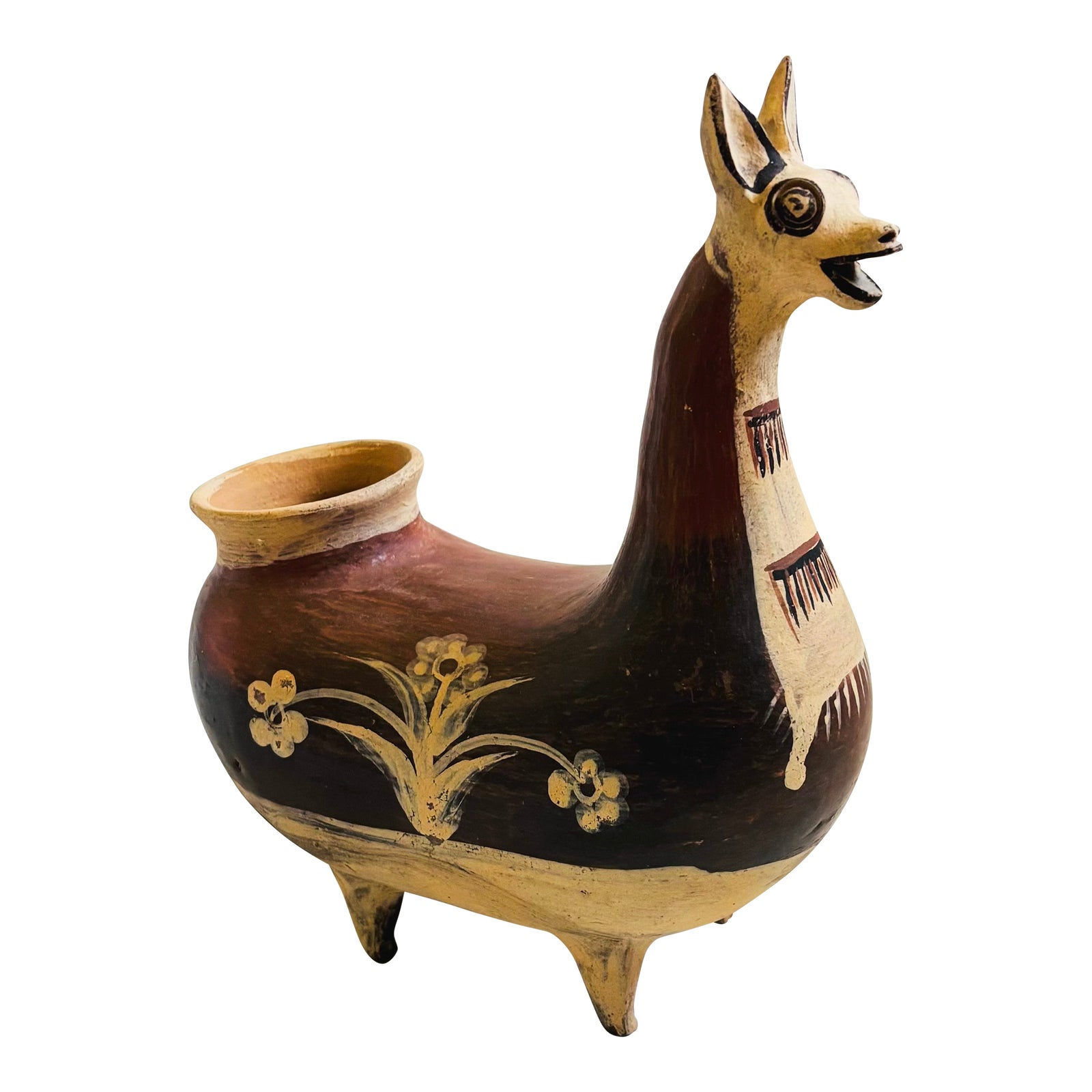 Peruvian Folk Art Pottery Llama Vase | Chairish