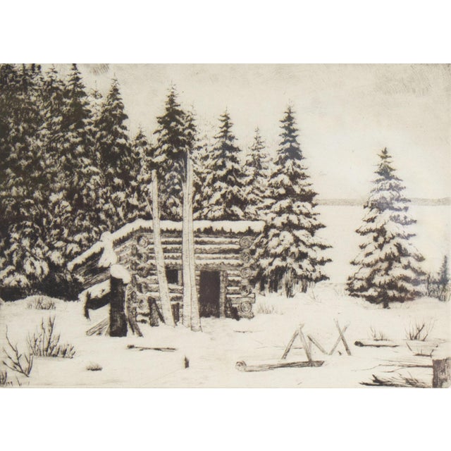 1930s Signed Etching of a Winter Landscape by j.c. Johnston | Chairish
