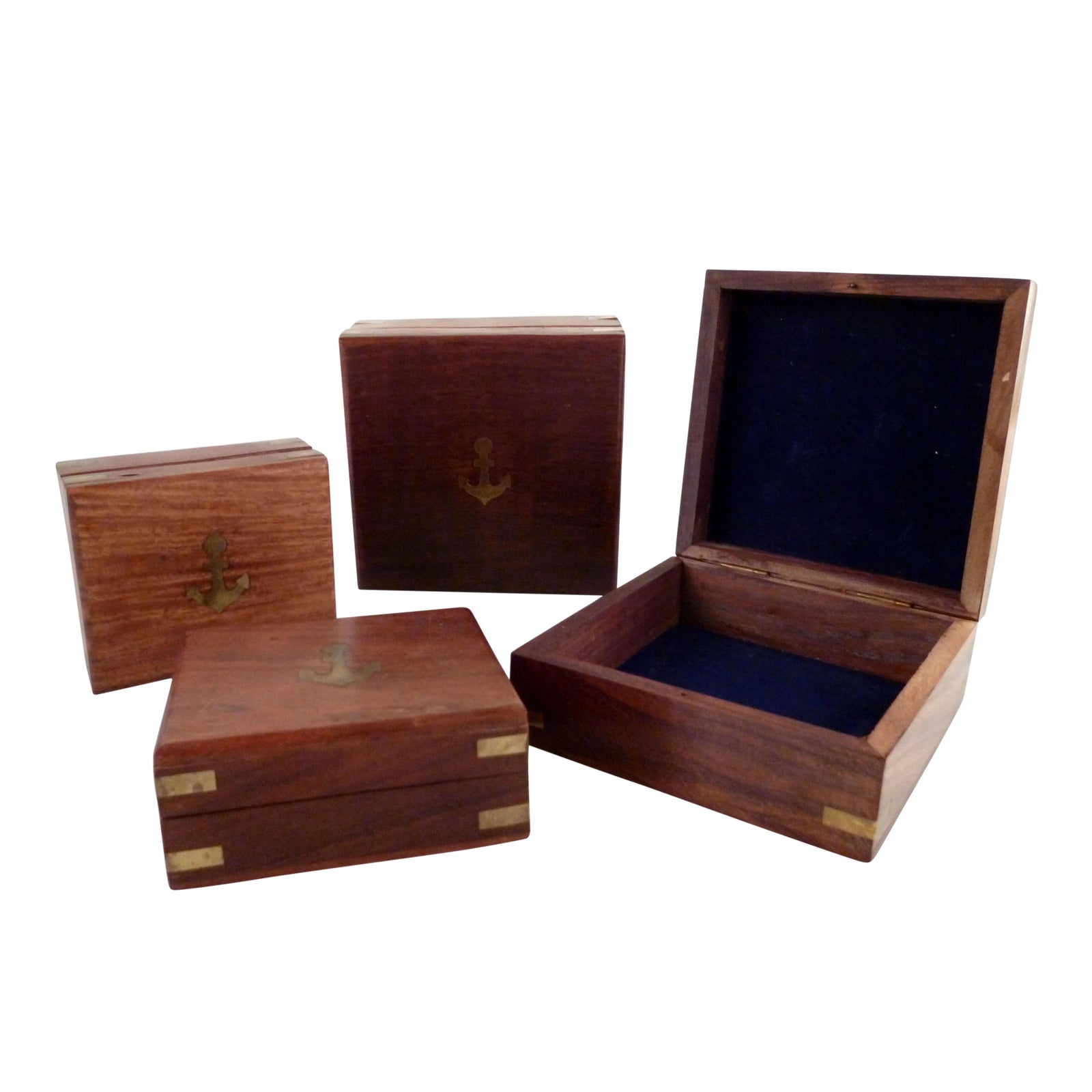 Birch Boxes With Brass Details - Set of 4 | Chairish