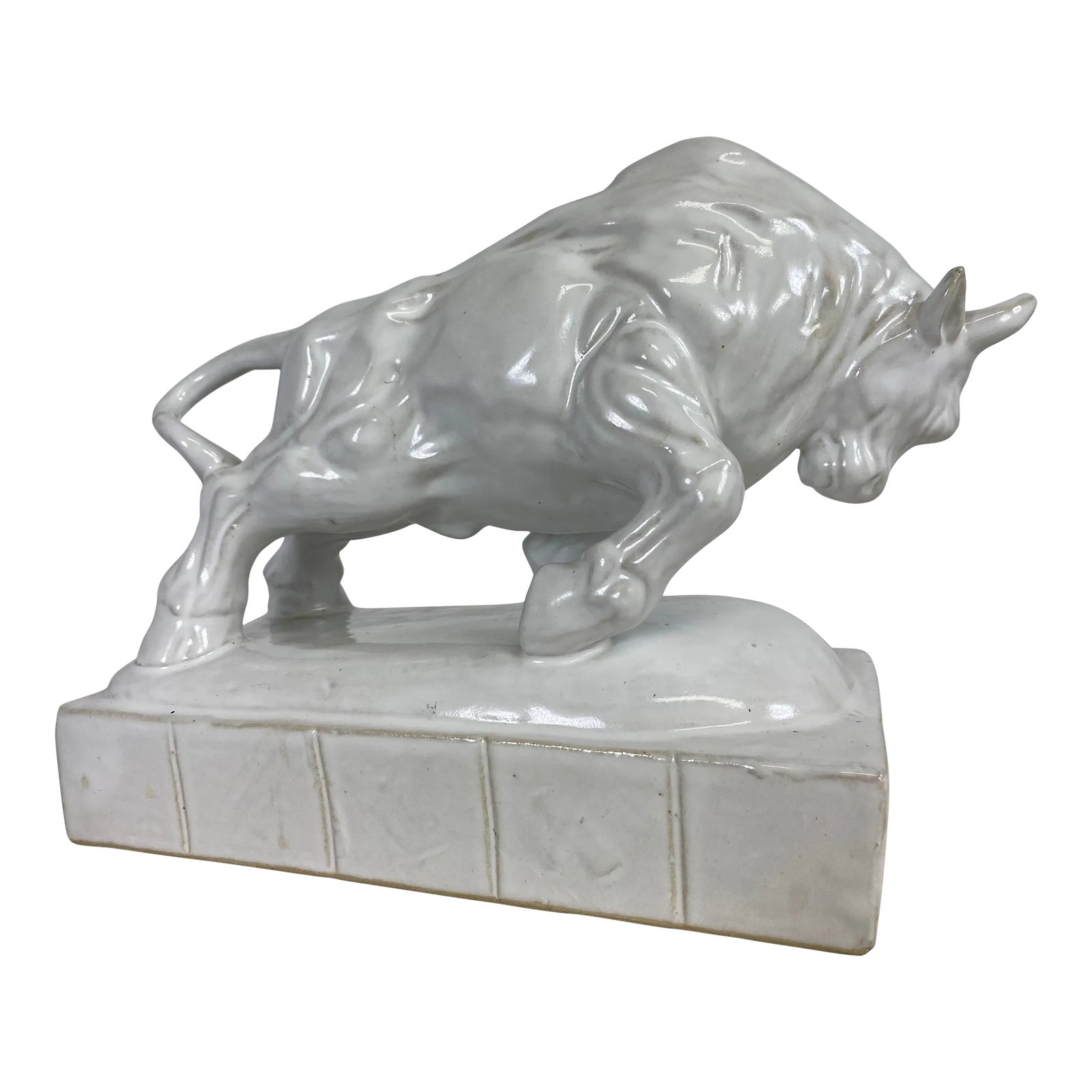 Mid Century Vintage Porcelain Blanc De Chin Sculpture of a Bull | Chairish