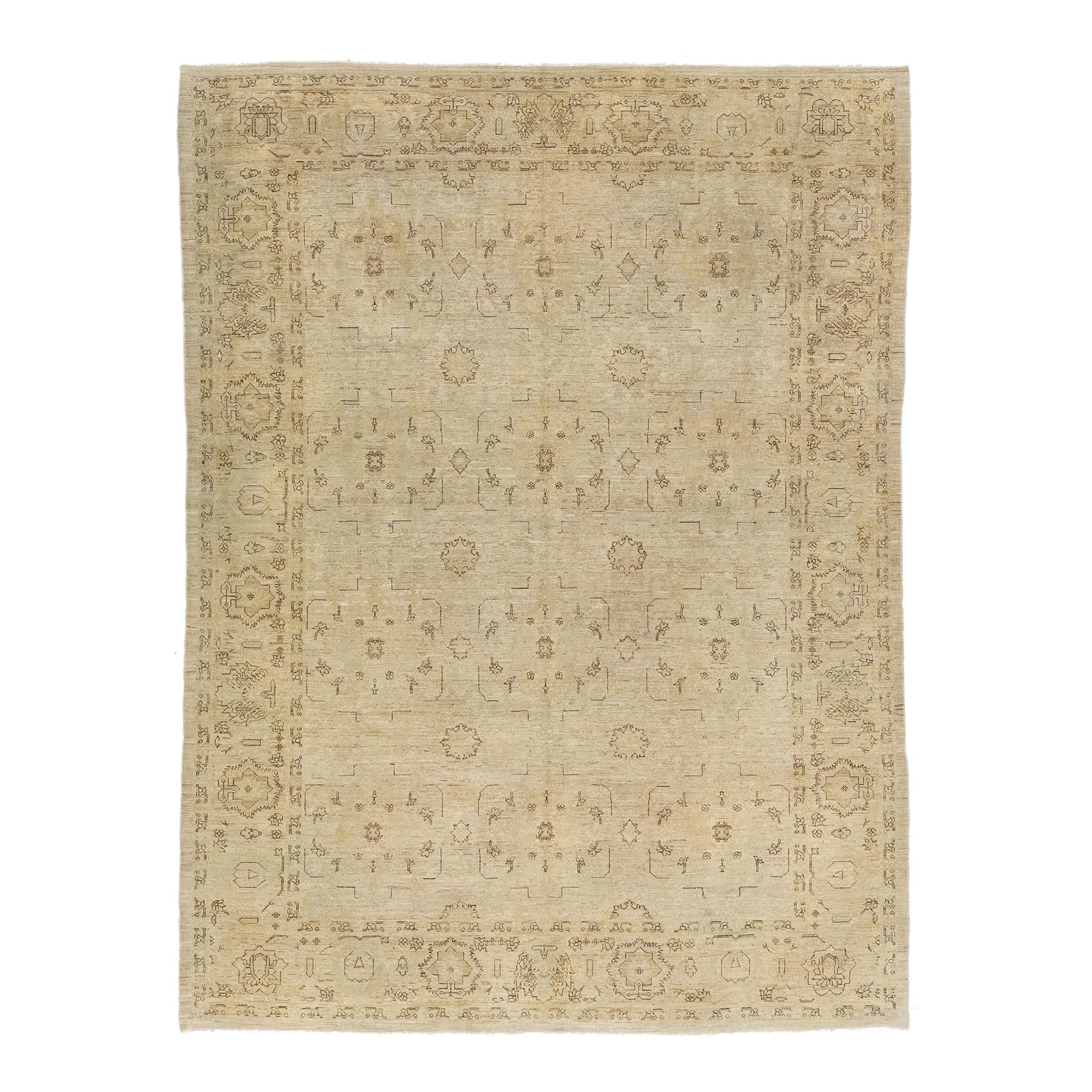 Modern Indian Wool Rug Handmade in Neutral Tones With Allover Pattern ...
