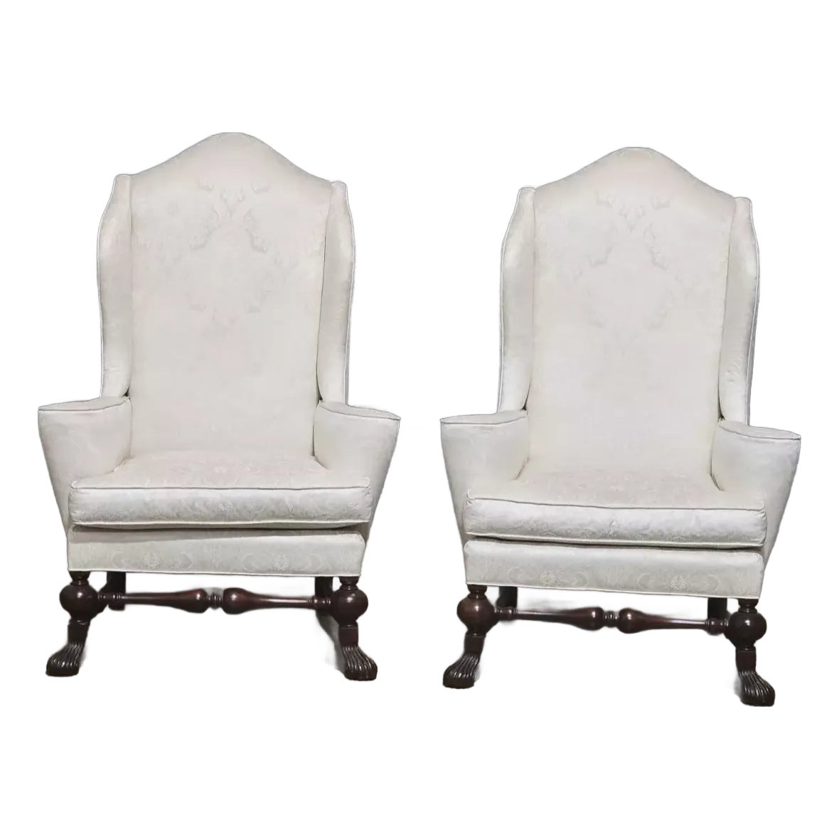Late 20th Century Pair of Baker Stately Homes Large Wing Arm Chairs in ...
