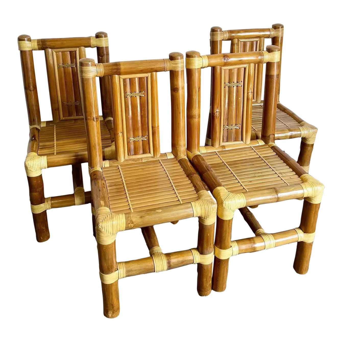Boho Chic Chunky Bamboo Dining Chairs - Set of 4 | Chairish