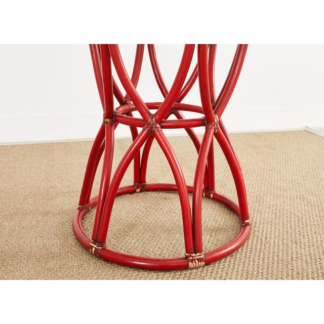 McGuire Organic Modern Red Lacquered Rattan Pedestal Dining Table ...