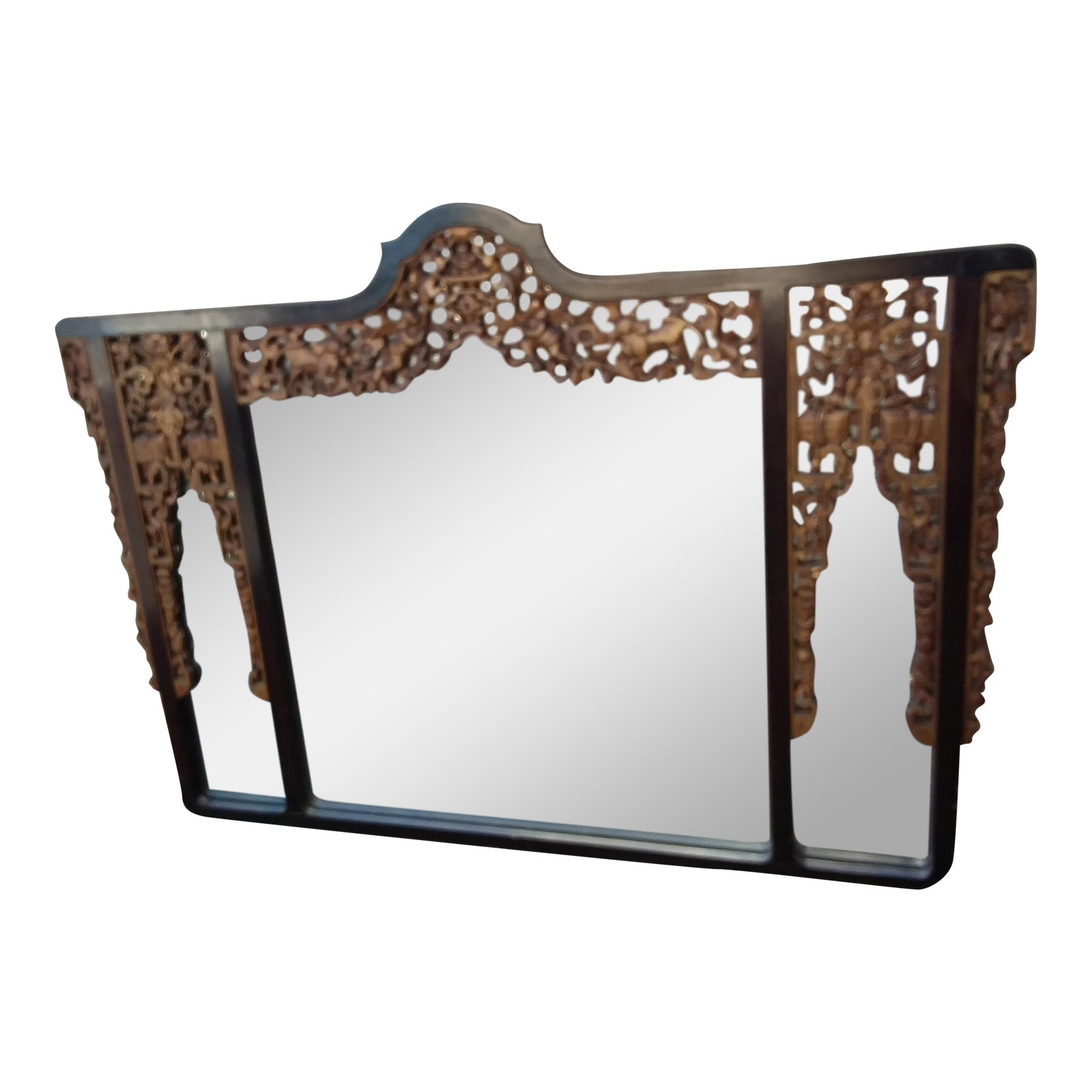 1960s Chinese Wall Mirror With Carvings | Chairish
