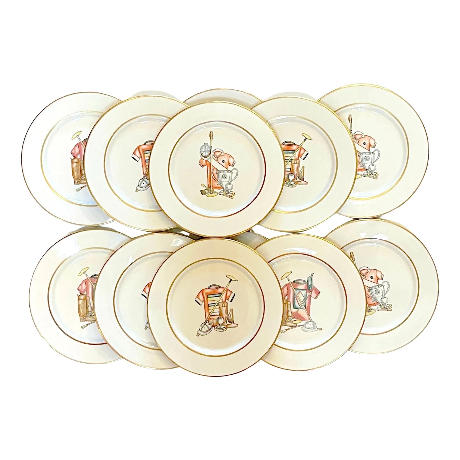 Polo Motif Dinner Plates, Buffalo China for Palm Beach Polo Club - Set ...