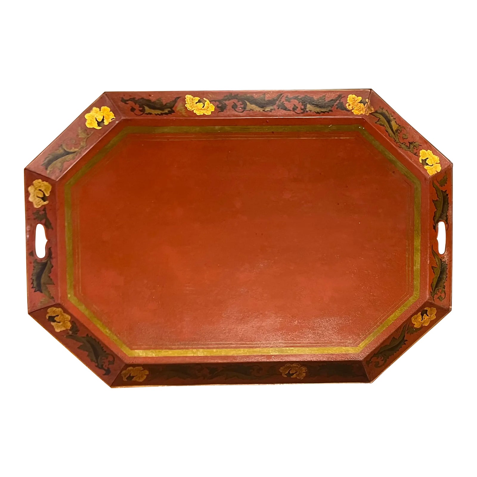Very Large 32" Antique 19th Century English Regency Brick Red Tole Tray ...
