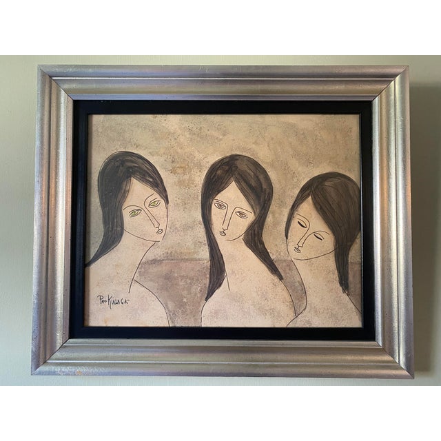 Original 1965 Women Watercolor Painting by Dionisio Perkins | Chairish