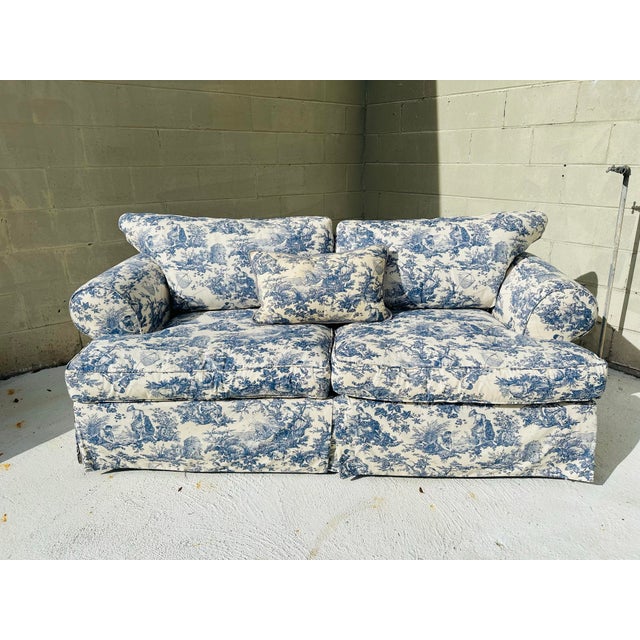 Vintage Blue and White Toile Sofa | Chairish