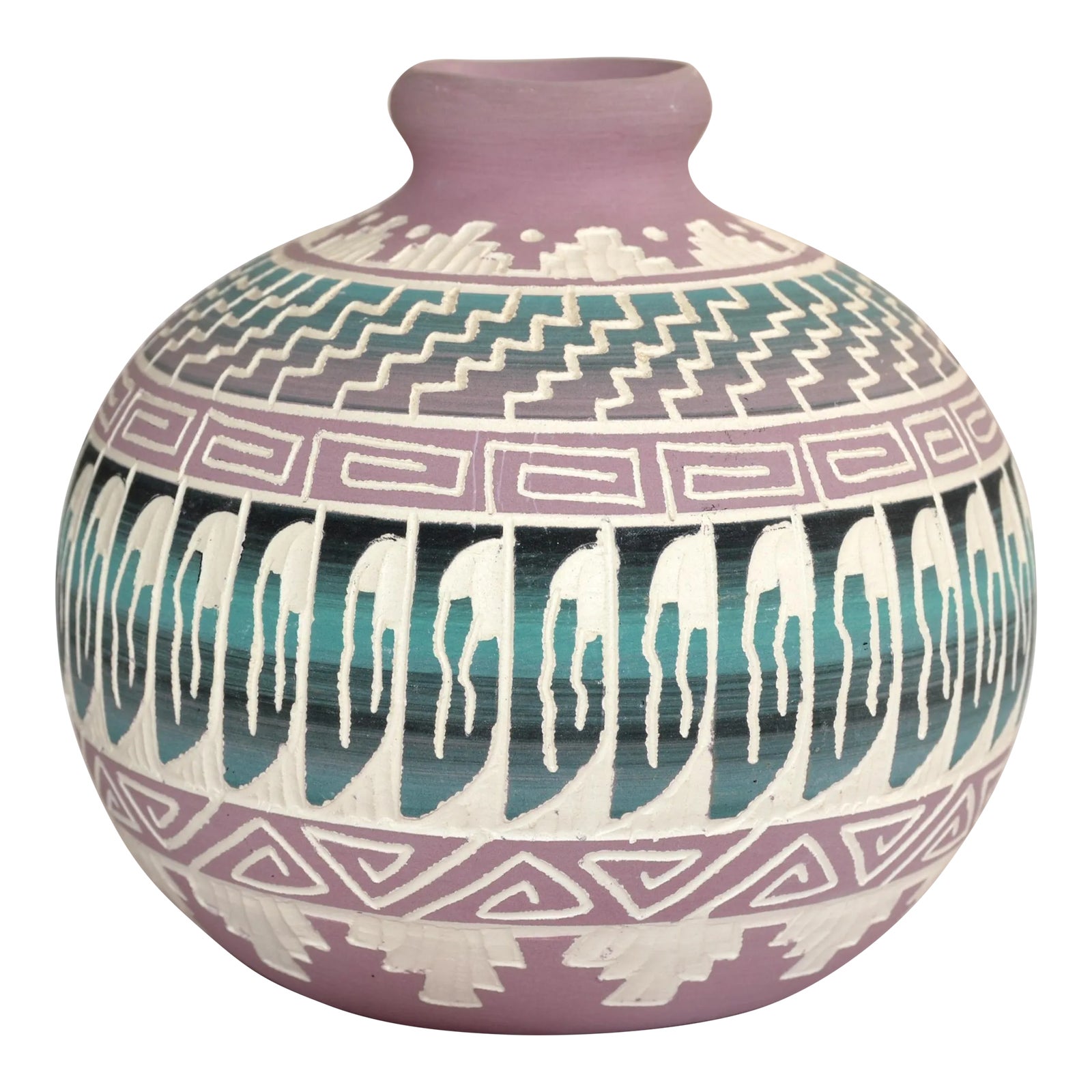 1982 Signed Navajo Native American Etched Hand Painted Purple Green ...