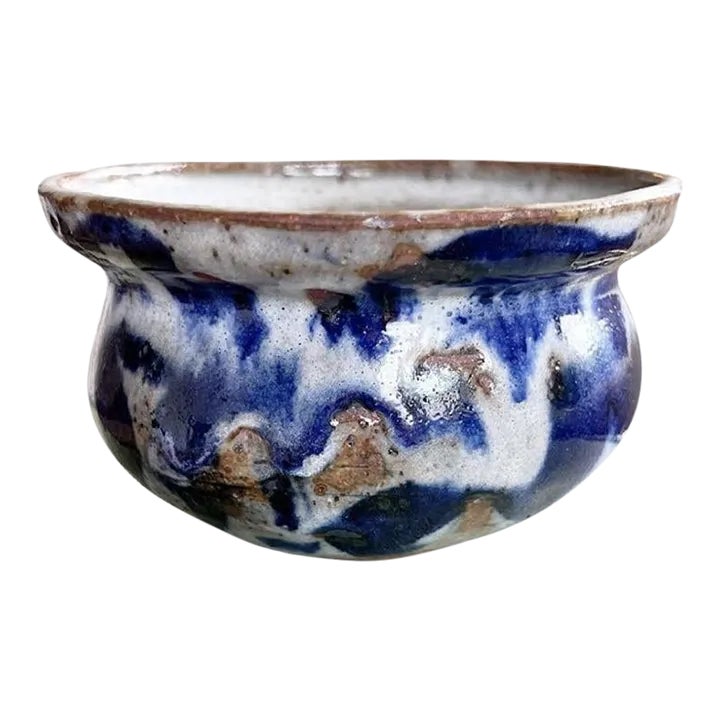 Studio Pottery Earthenware Bowl in Flow Blue and White - Signed 1972 ...