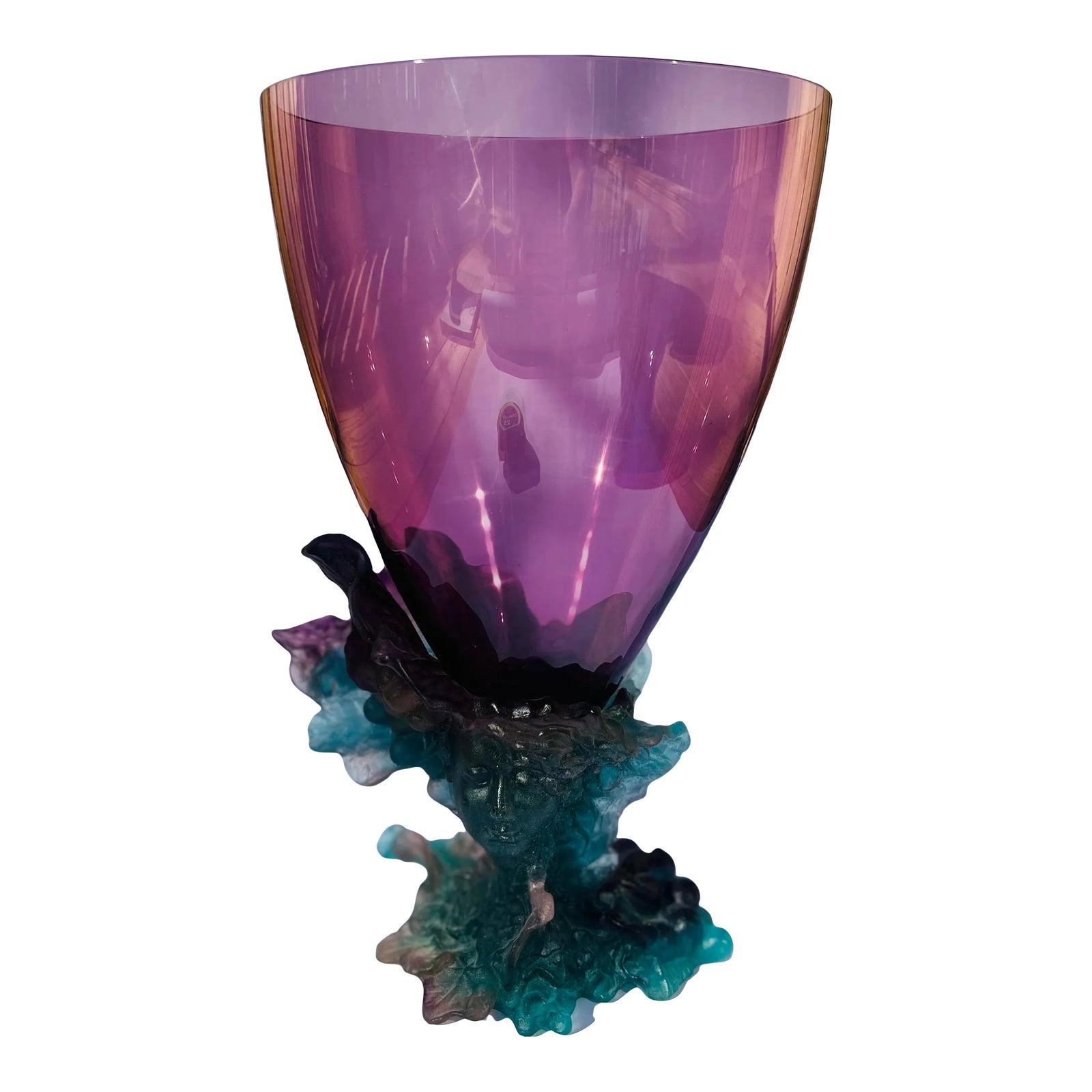 French Daum Bacchus Large Green Amethyst Vase-Centerpiece Pâté De Verre ...