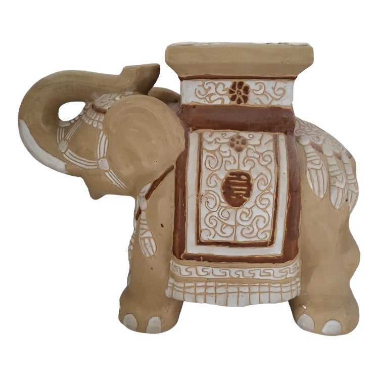 Side Table with Glazed Elephant Base | Chairish