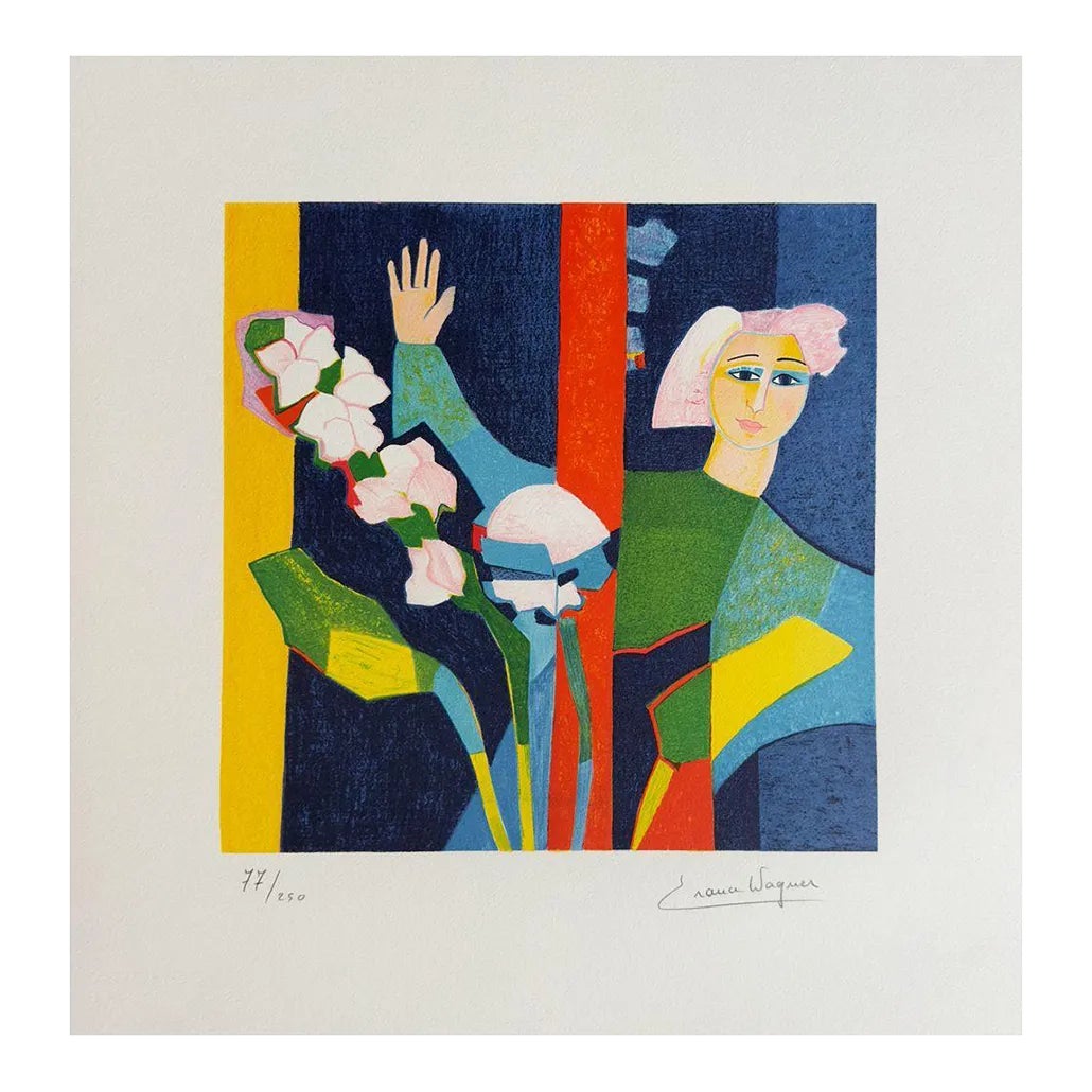 1990 France Wagner Woman at the Window Lithograph | Chairish