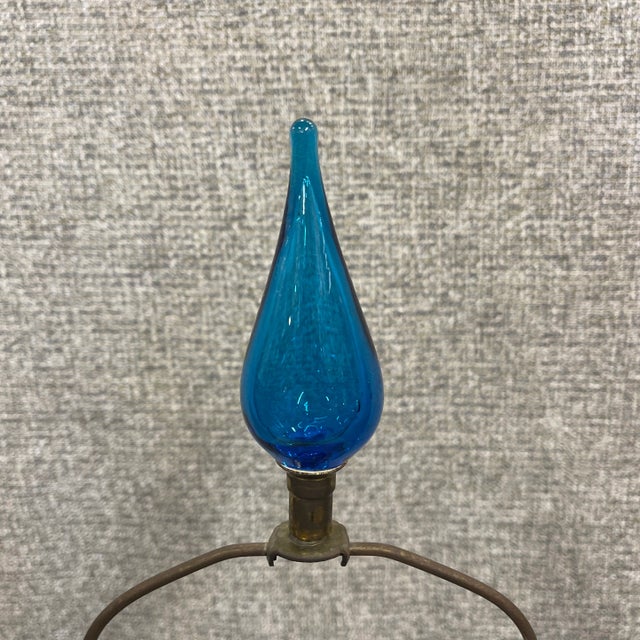 Mid 20th Century Blenko Style Blue Blown Glass Lamp With Teardrop Glass ...