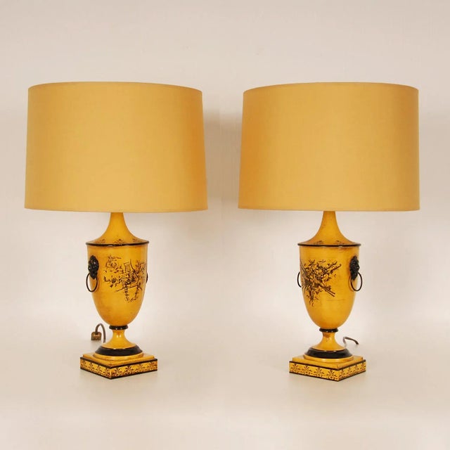 Vintage Italian Lamps Yellow Neoclassical With Lion Masks Louis XVI ...