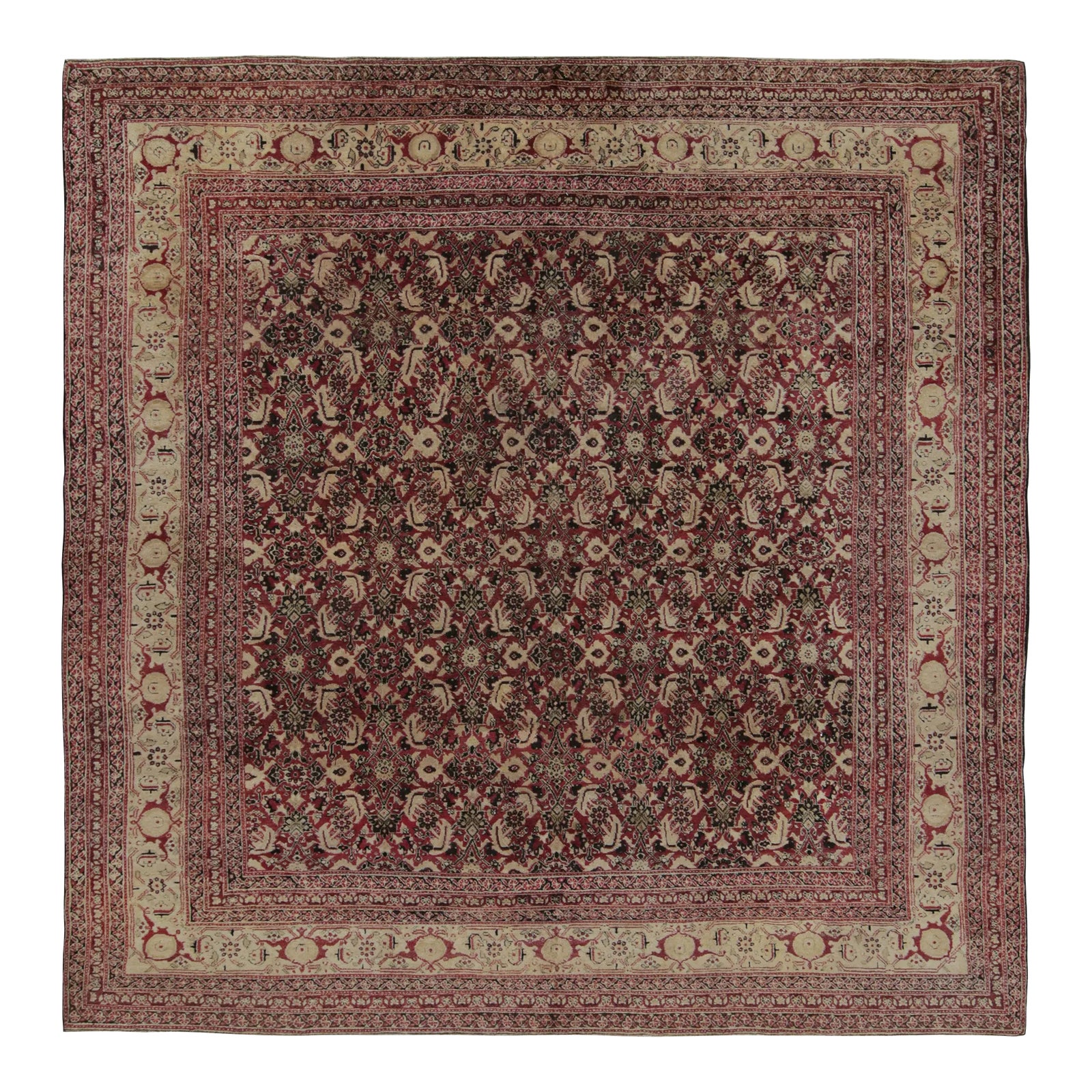 Antique Agra Square Rug in Burgundy With Floral Patterns, From Rug ...