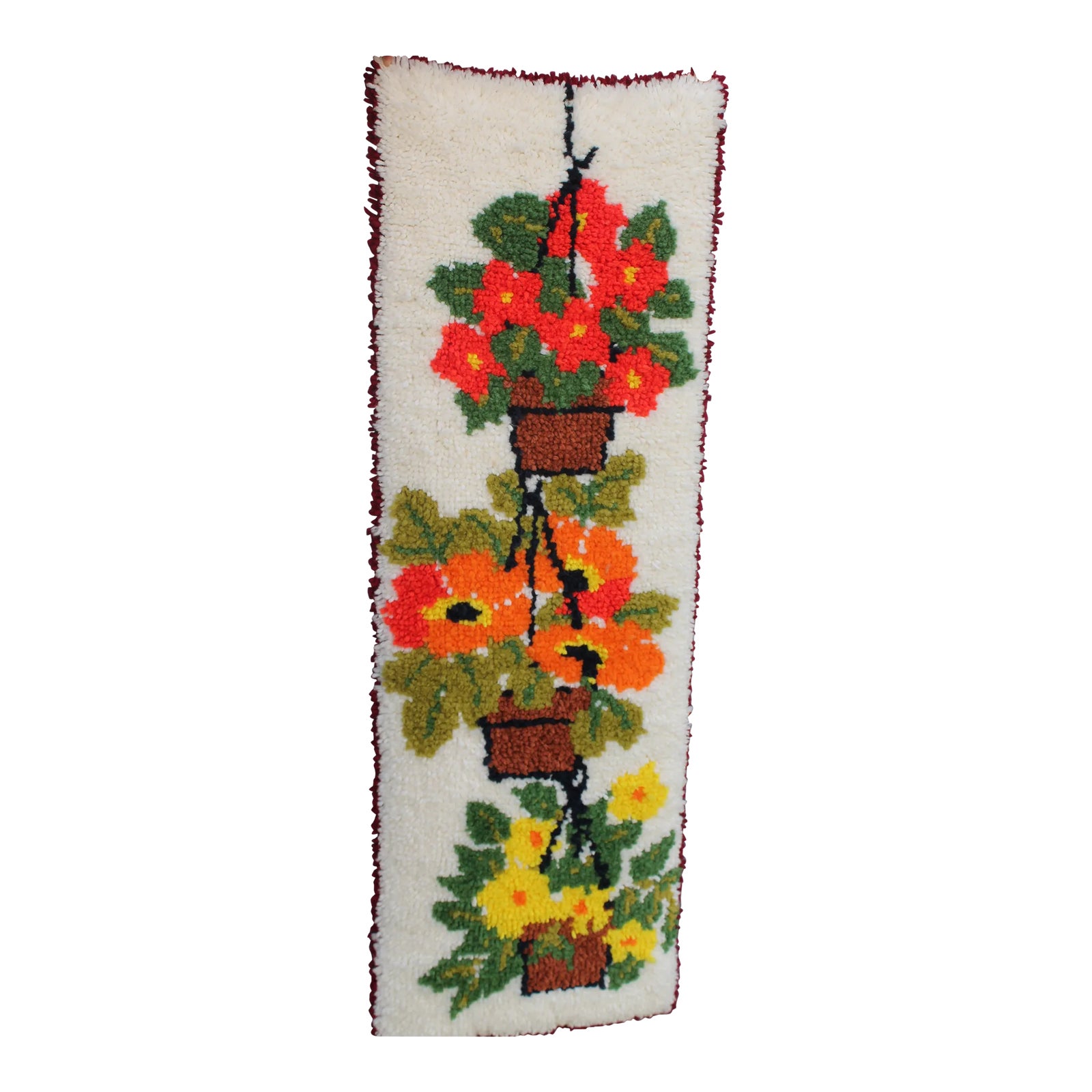 1960sVintage Latchooked Yarn Art Potted Flowers | Chairish