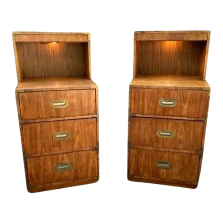 Mid 20th Century Dixie Campaigner Tall Lighted Nightstands - a Pair ...