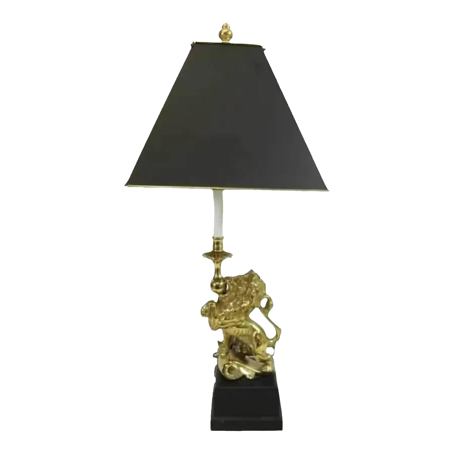 Vintage French Brass Figural Prancing Lion Table Lamp | Chairish