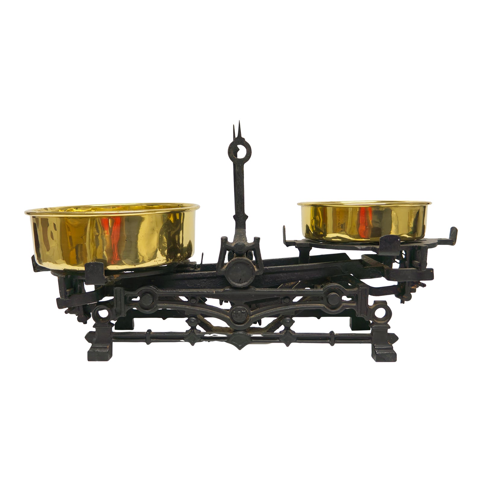 European 10k Cast Iron Balance Scale With Brass Bowls | Chairish