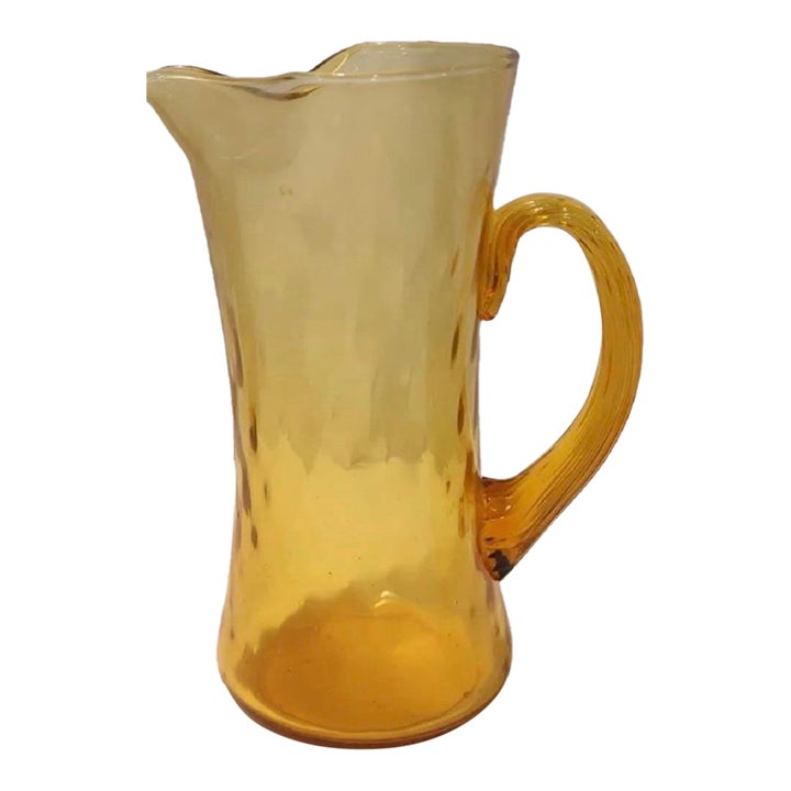 1940 “Anchor Hocking” Depression Amber Glass Pitcher & 8 Fitz Glasses ...
