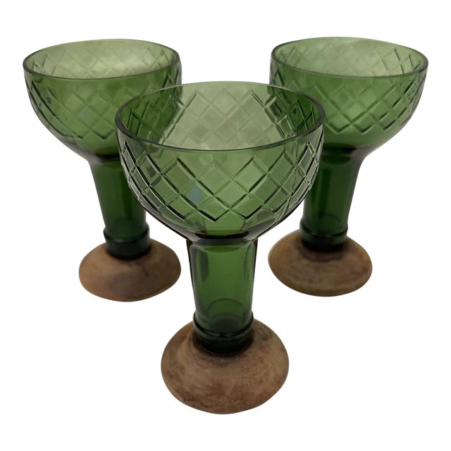 Vintage Set Of 3 Green Wine Glasses Chairish