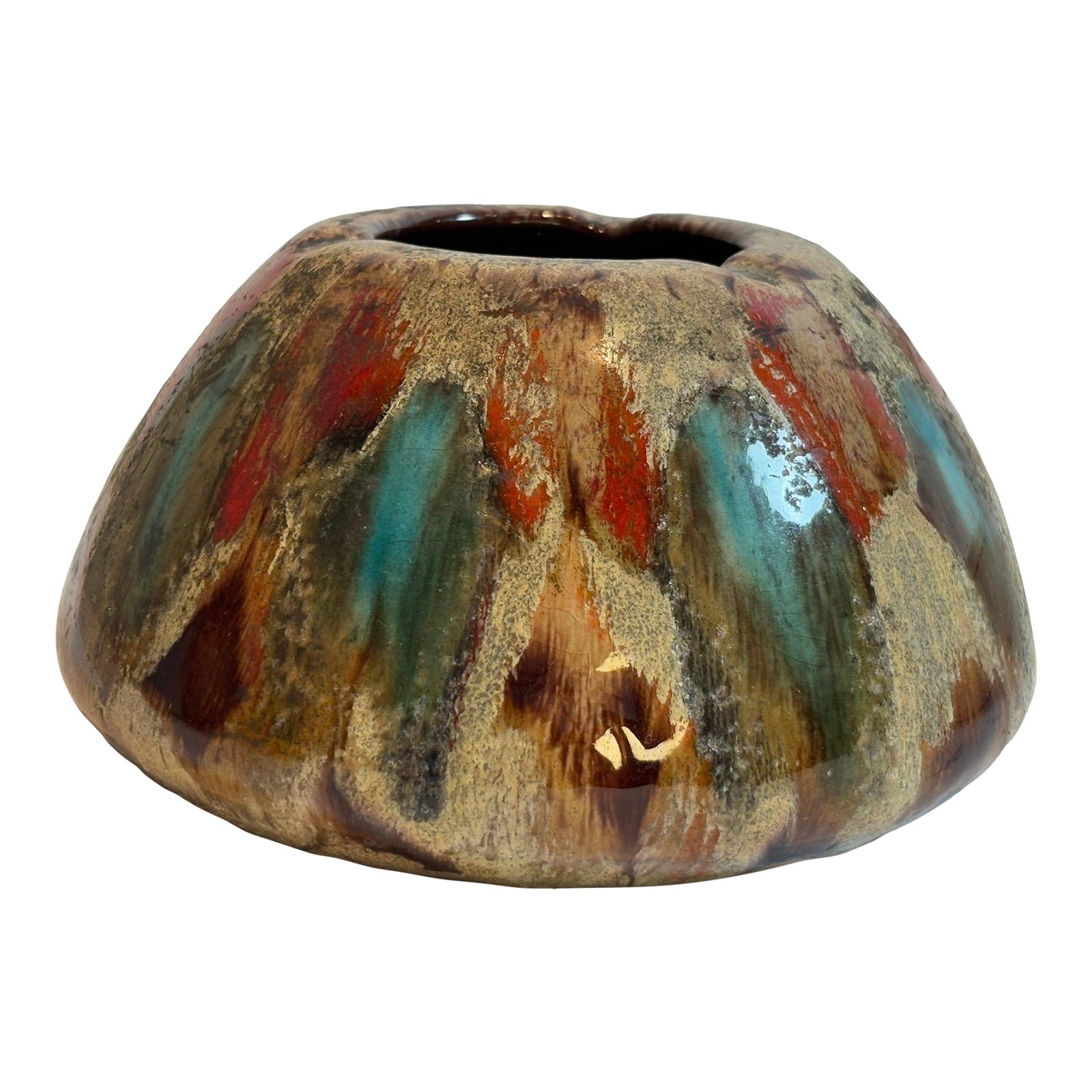 French Mid-Century Vallauris Pottery Ashtray With Fat Lava Drip Glaze ...
