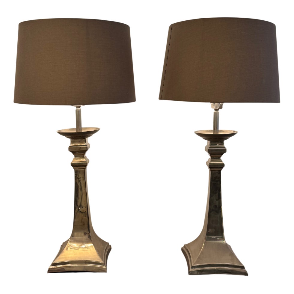 Italian Neo-Classical Chrome Lamps with Silk Shades, 2000s, Set of 2 ...