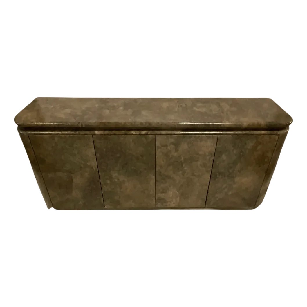 Late 20th Century Lacquered Paper Parchment Credenza | Chairish
