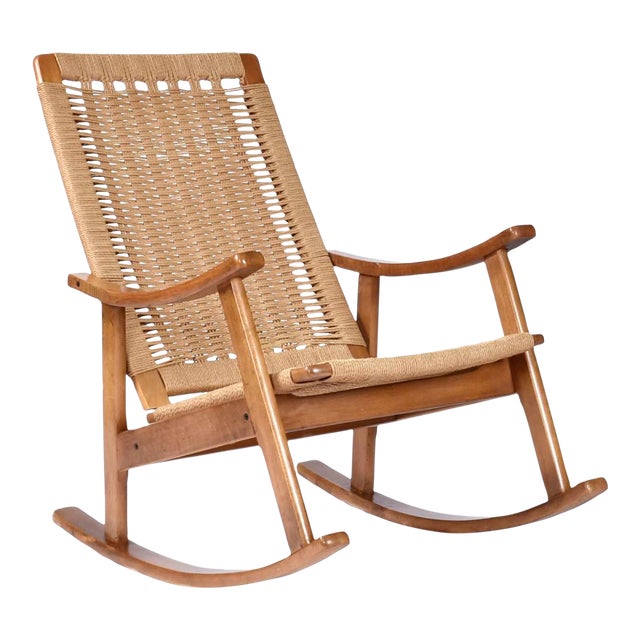 Mid-Century Modern Danish Modern Hans Wegner Style Woven Rope Rocking ...