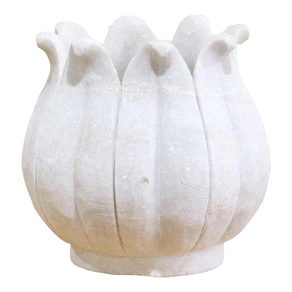 Carved White Marble Lotus Vase-Guru | Chairish