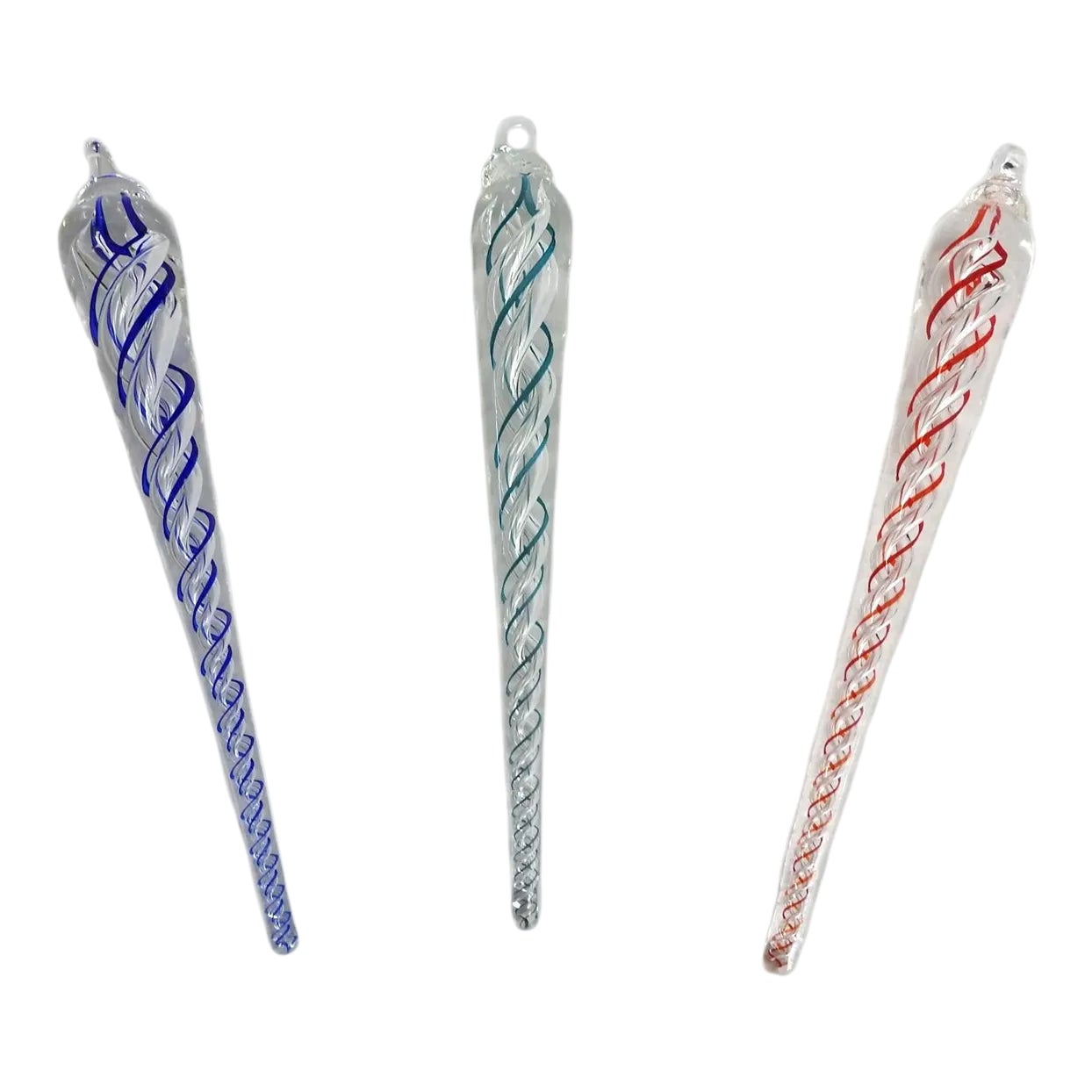 Artisan Christmas Clear Glass Icicle Ornament With Swirls Inside- Set ...