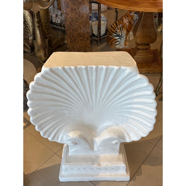 Vtg. Pair Palm Beach Coastal Concrete Scalloped Shell Seashell White ...