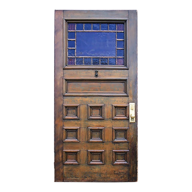 Antique Late 19th Century Entry Door With Upper Polychrome Stained and ...