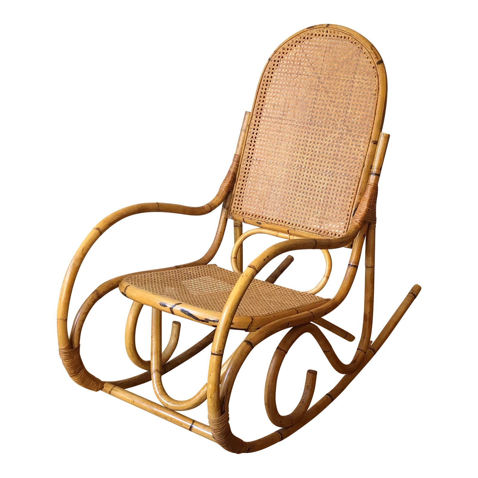 Mid-Century Bamboo Thonet Style Rocking Chair | Chairish