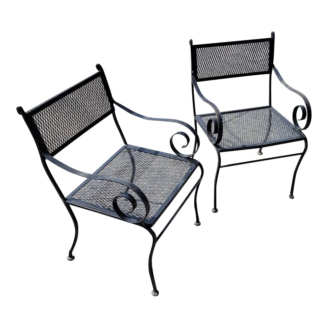 MCM Wrought Iron Swirl Arm Outdoor Chairs - A Pair | Chairish