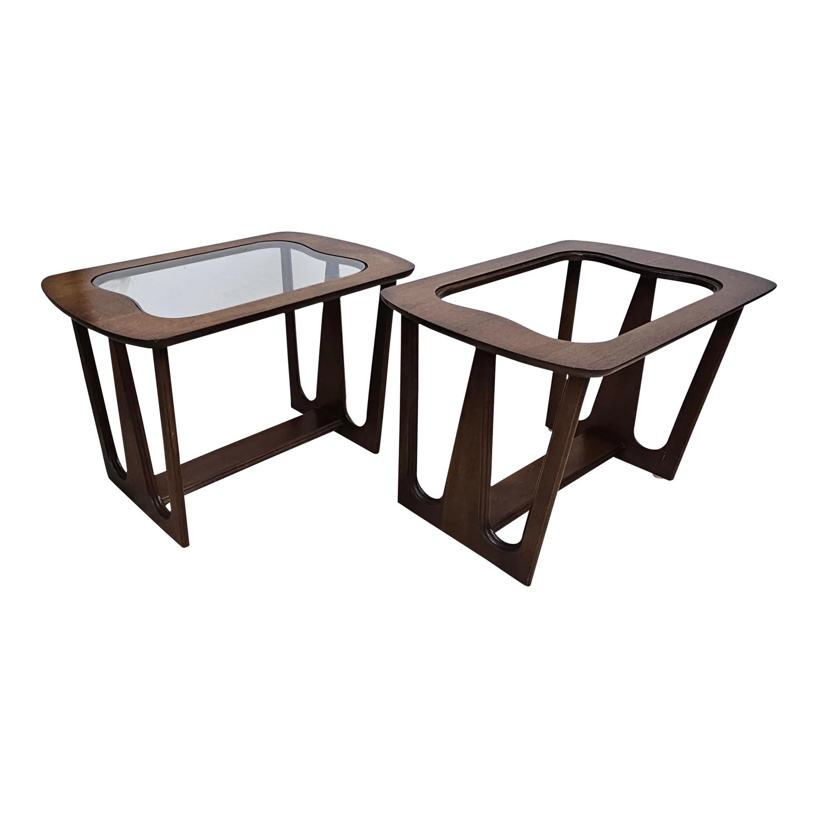 Bassett Industries Mid-Century Walnut and Glass Inset Side Tables, a ...