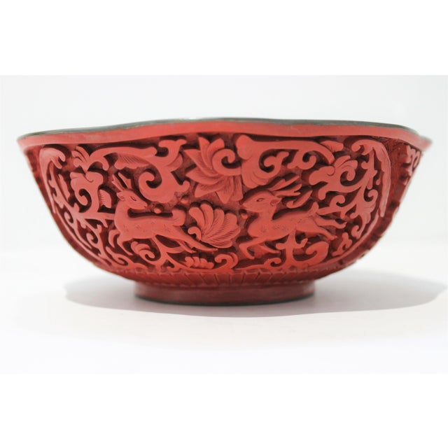 Chinese Carved Cinnabar Lacquer and Enameled Bowl | Chairish