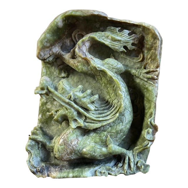 19th Century Large Chinese Green Jade Dragon Sculpture | Chairish