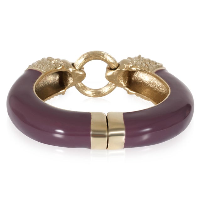 Chanel Lion Head Purple Enamel Gold Tone Cuff Bracelet | Chairish