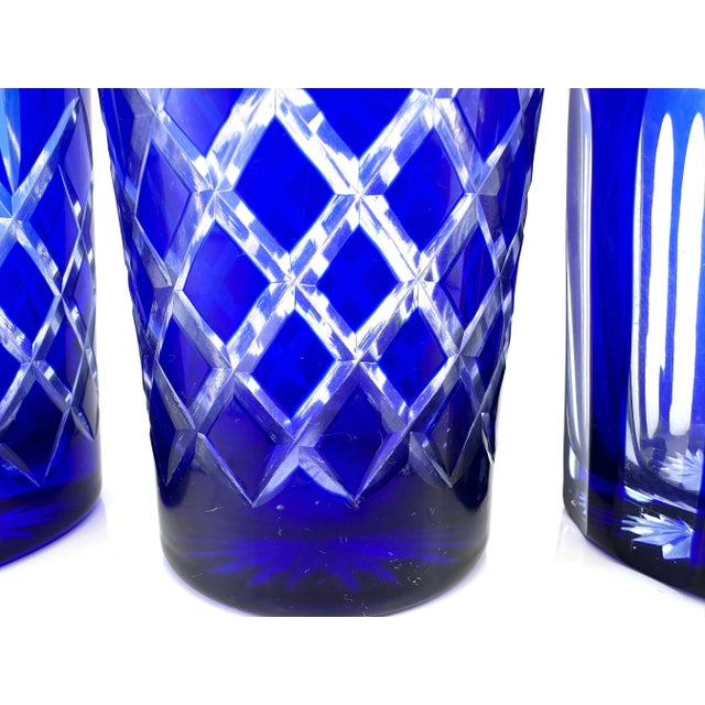 1960s Bohemian Czech Crystal Cobalt Blue Cut to Clear Highball Tumblers ...