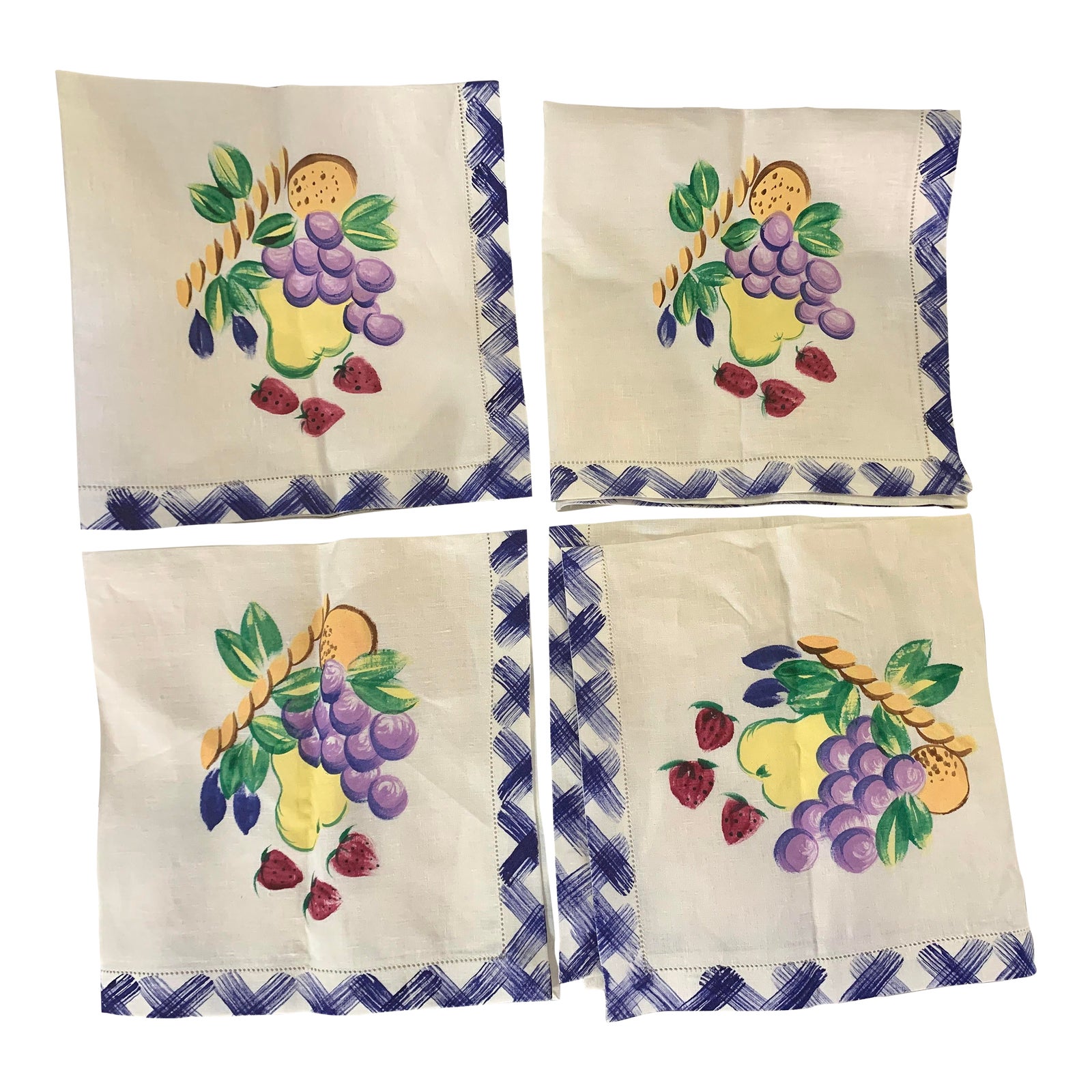 Peggy Walz Inc. Hand Painted Linen Fabric Napkins- Set of 4 | Chairish