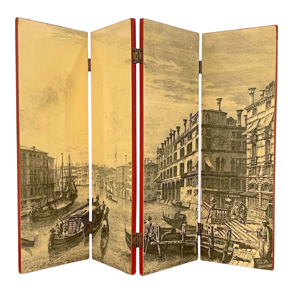 Italian Mid Century Lacquer/Vellum Table Screen, Canaletto Style View ...