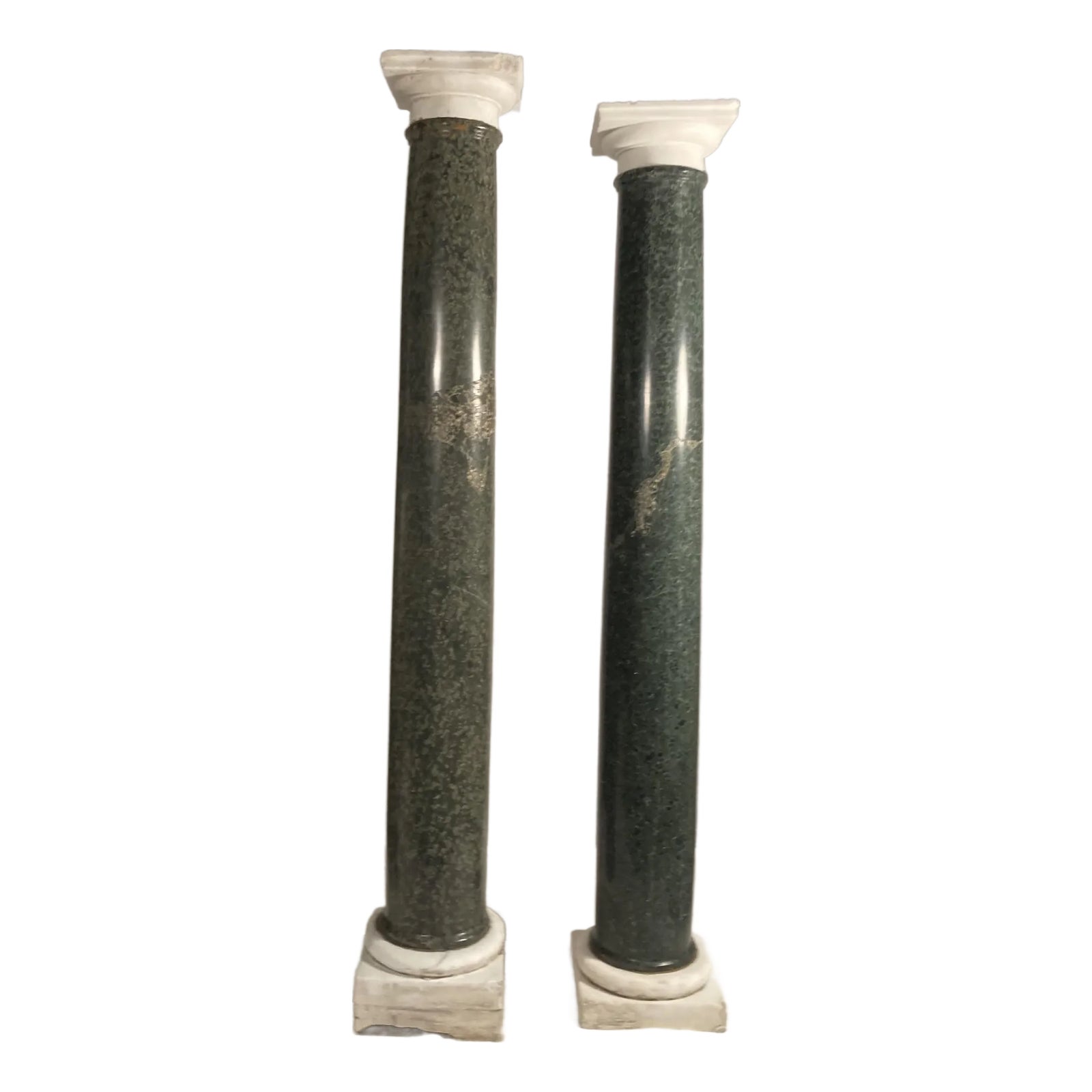Antique Pair Classical Doric Style Marble Columns Verdis With White ...