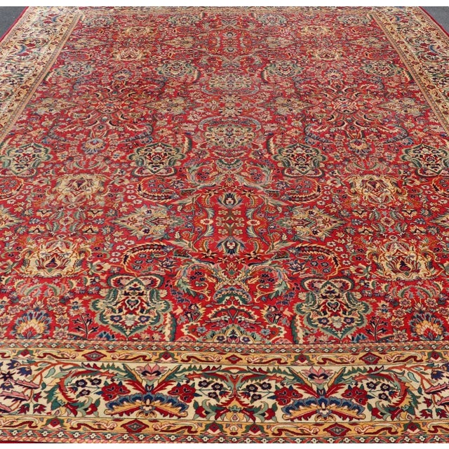 Large Colorful Tabriz Rug in All-Over Floral Design in Red Background ...